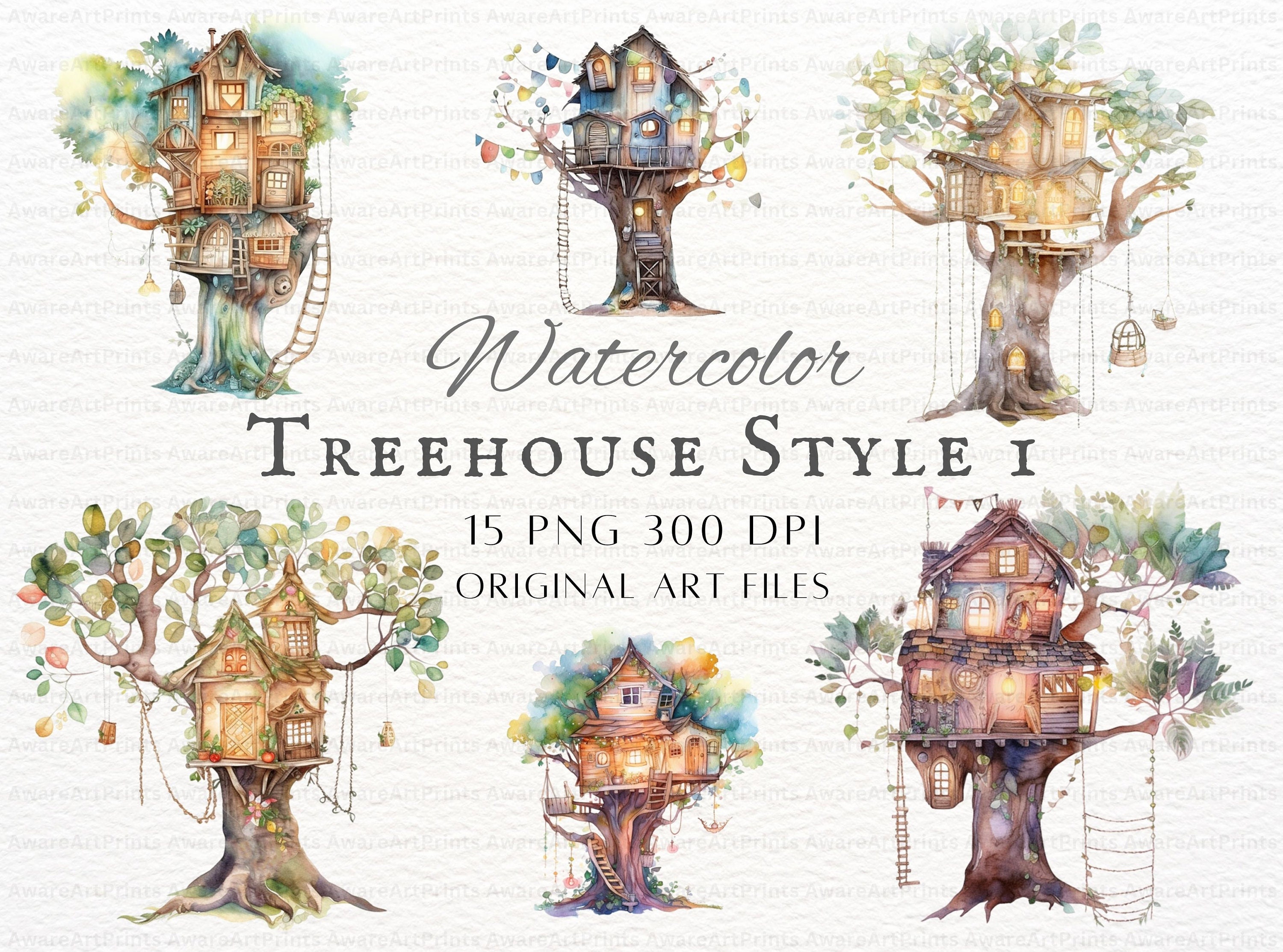 Watercolor Treehouse 15pc PNG Style 1 Watercolor Treehouse - Etsy Australia