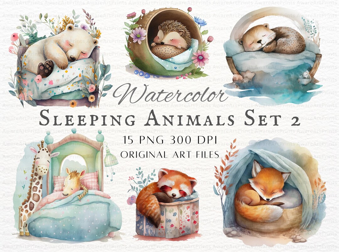 Sleeping Baby Animals 15pc Set 2 | Nursery Animals JPEG | Printable ...