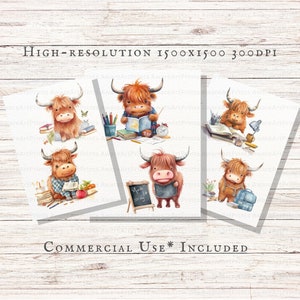 Highland Cow Student 25pc PNG & JPEG Bundle | Highland Cow Student PNG ...