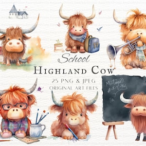 Highland Cow Student 25pc PNG & JPEG Bundle | Highland Cow Student PNG ...