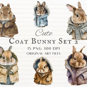 Bunny in Coat 15pc PNG & JPEG Set 2 | Coat Rabbit PNG | Funny Rabbit ...