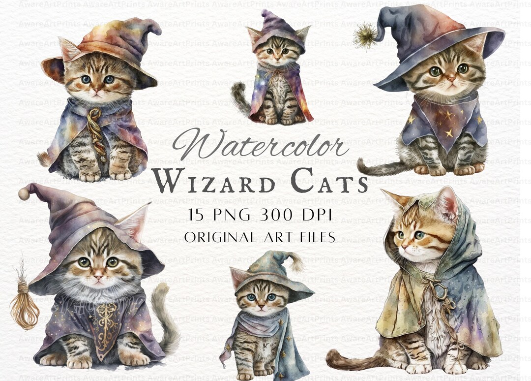 Wizard Cat 15pc PNG & JPEG | Wizard Kitten PNG | Fantasy Kitten Clipart | Wizard Cat Clipart ...