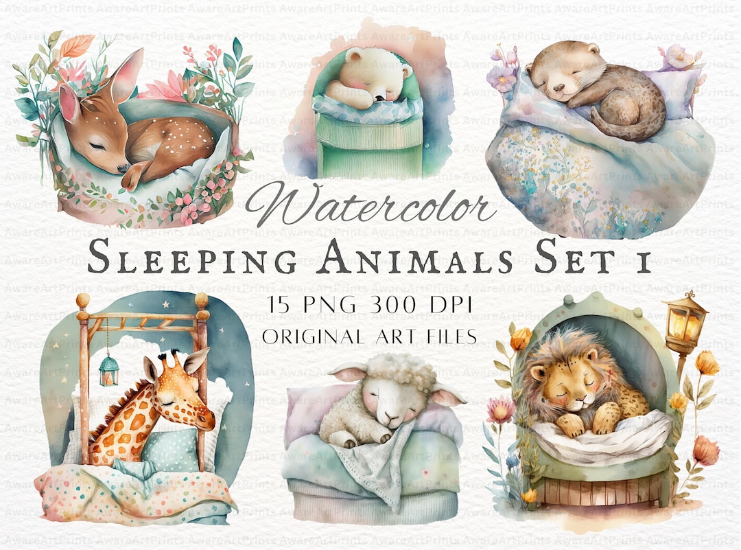Sleeping Baby Animals 15pc Set 1 | Nursery Animal PNG | Cute Baby ...