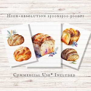 Watercolor Bread 30pc PNG & JPEG | Bread PNG | Bakery Bread Art ...