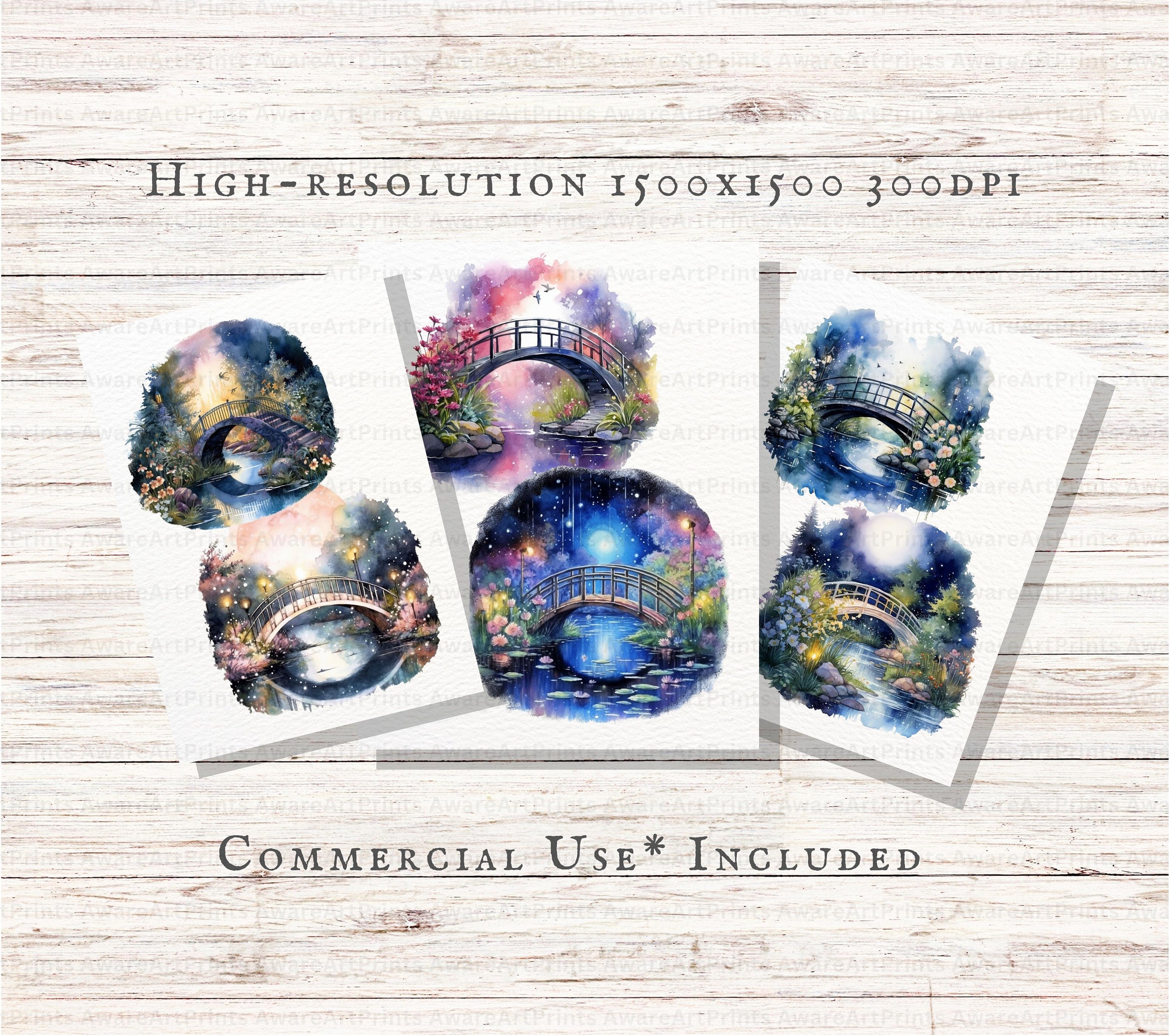 Fantasy Bridge 25pc PNG & JPEG Bundle | Watercolor Bridge PNG | Night ...