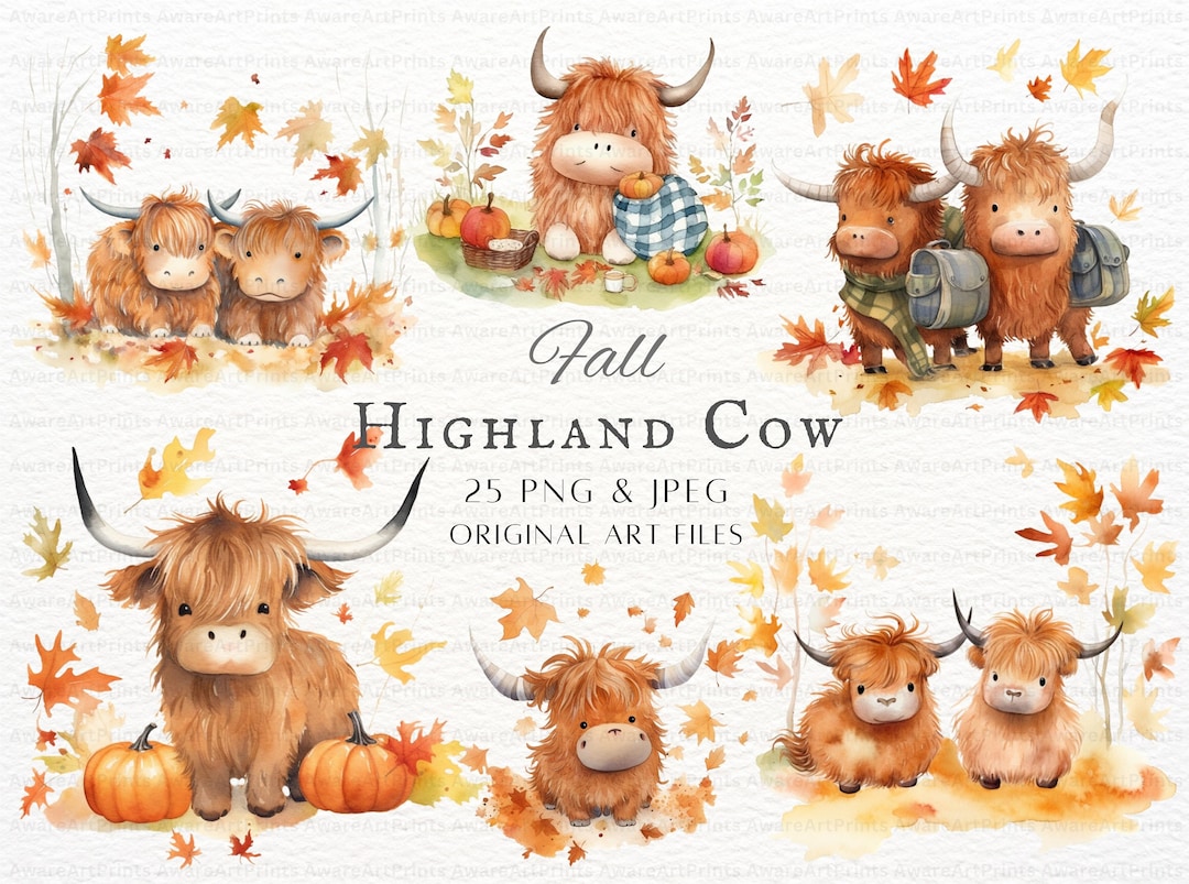 Highland Cow Fall 25pc PNG & JPEG Bundle | Highland Cow PNG | Highland ...