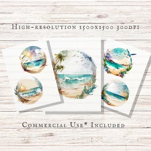 Watercolor Beach 15pc PNG Bundle | Beach PNG | Watercolor Beach ...