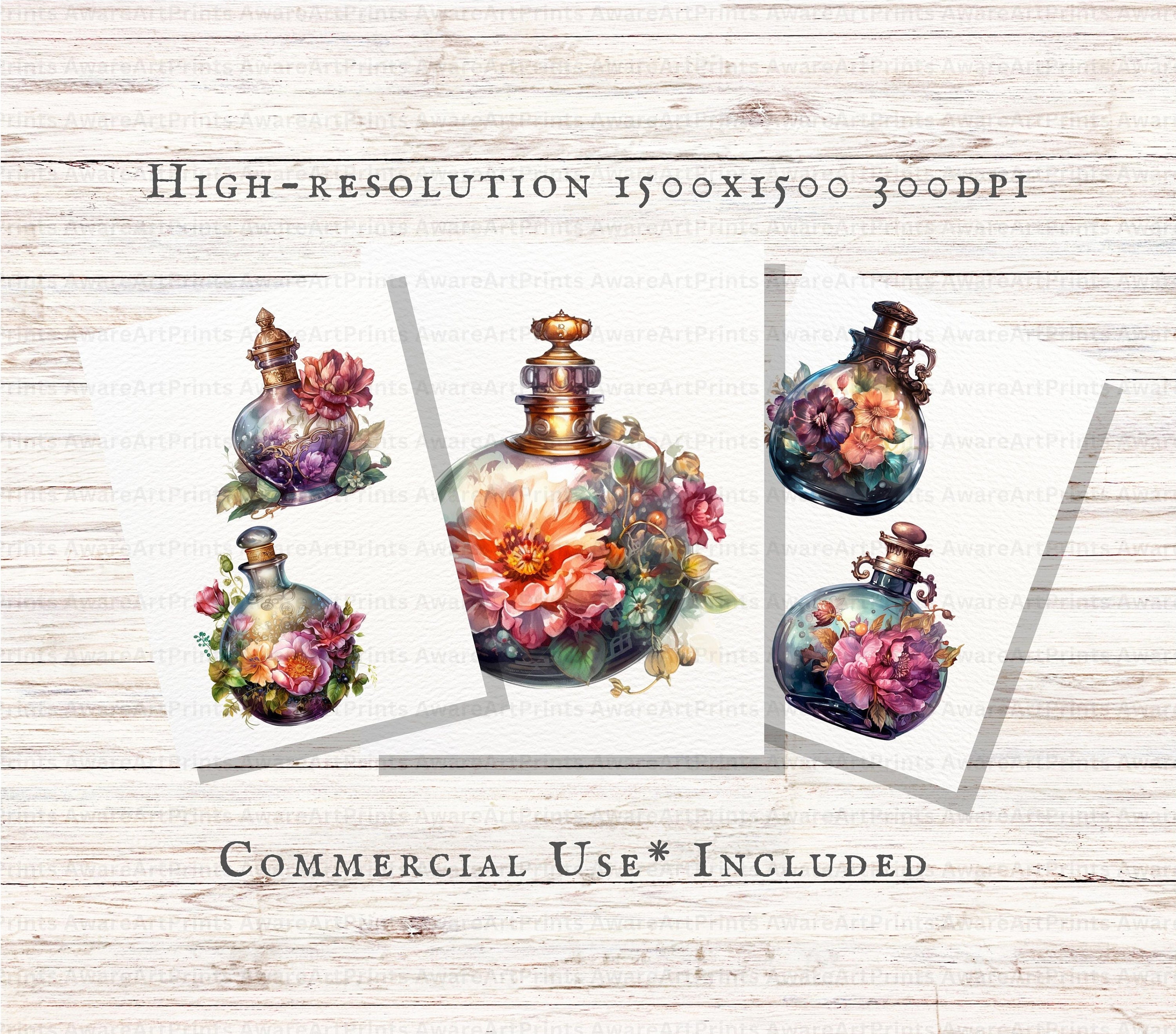 Floral Potion 20pc PNG & JPEG Bundle | Vintage Potion PNG | Potion ...
