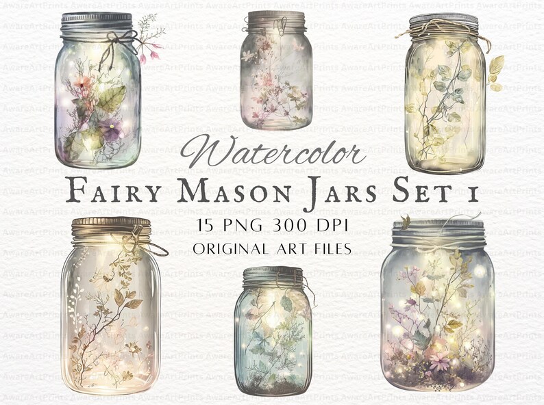 Fairy Jars 15pc PNG Bundle Set 1 | Fairy Jars PNG | Mason Jars PNG ...