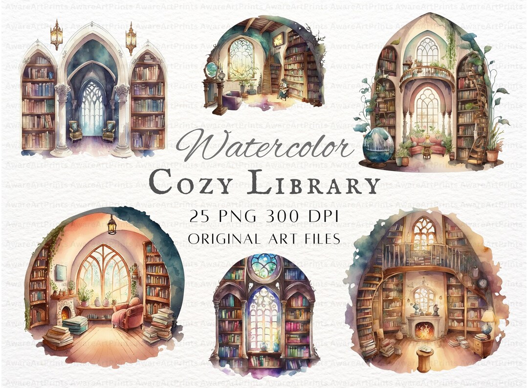 Cozy Library Clipart 25pc Bundle | Library PNG | Library Clipart ...