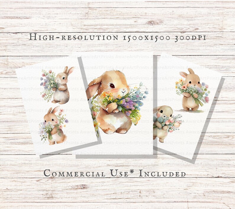 Spring Bunny 15pc PNG & JPEG | Watercolor Spring Bunny PNG | Spring ...