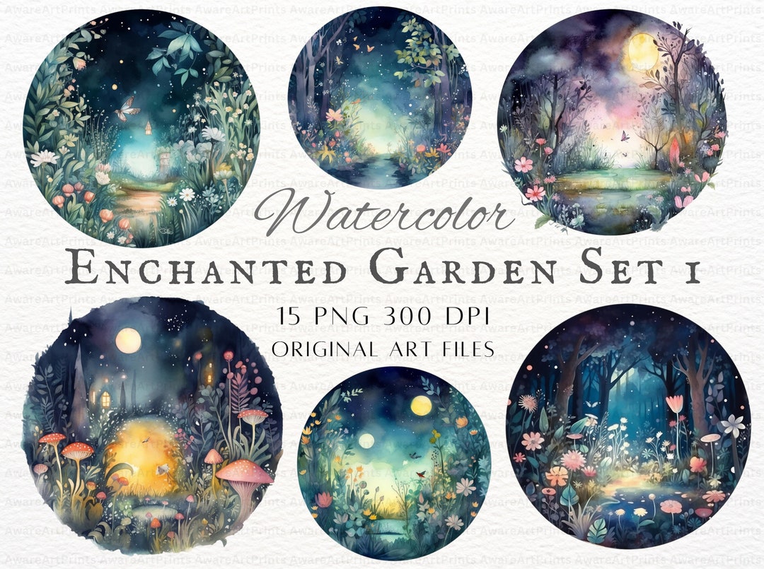 Enchanted Garden 15pc PNG Bundle Set 1 | Watercolor Fantasy Garden PNG ...