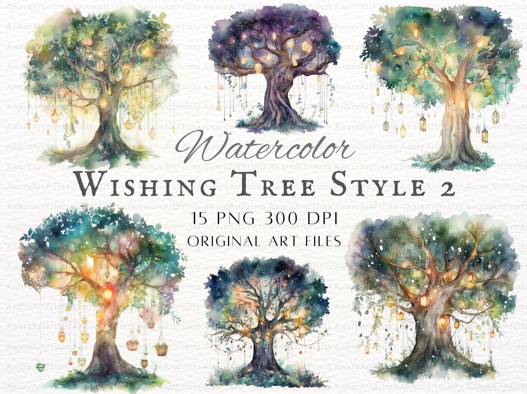 Wishing Tree 15pc PNG Style 2 | Watercolor Wishing Tree PNG | Wishing ...