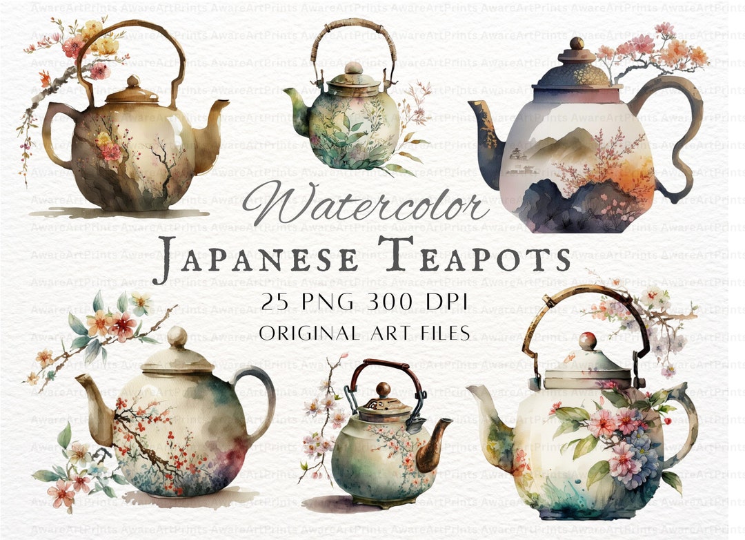 Watercolor Teapots 25pc PNG & JPEG | Teapot Commercial Use | Teapots ...