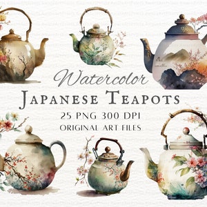 Watercolor Teapots 25pc PNG & JPEG | Teapot Commercial Use | Teapots ...