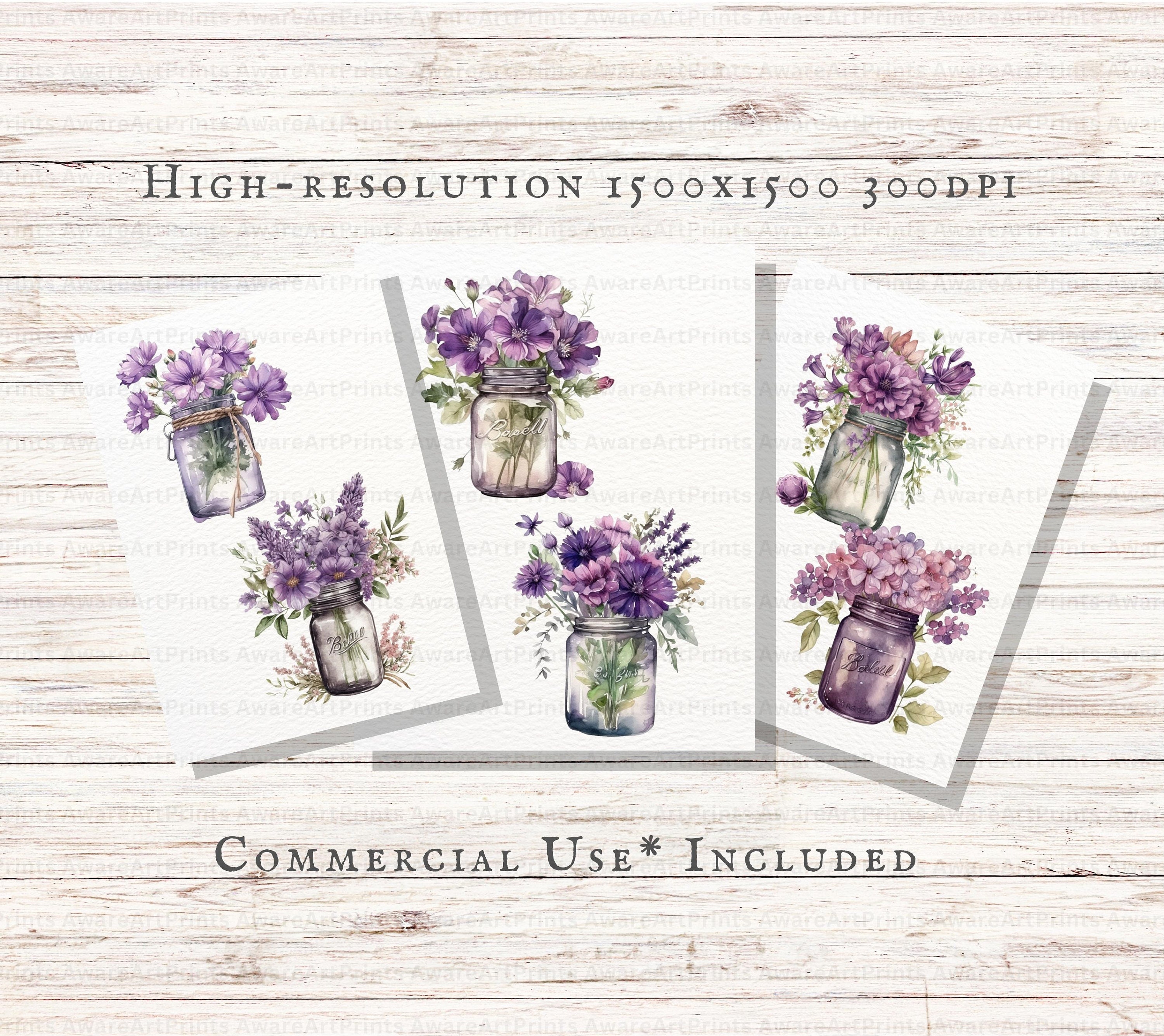 Purple Flowers 20pc PNG & JPEG Bundle | Mason Jar Flowers PNG | Purple ...