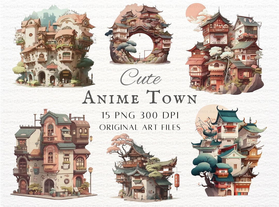 Anime Town 15pc PNG | Cute Anime Town PNG | Ghibli Town PNG | Anime ...
