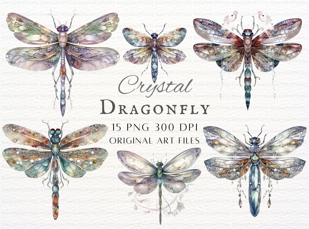 Crystal Dragonfly 15pc PNG Bundle | Dragonfly PNG | Fantasy Dragonfly PNG | Crystal Dragonfly ...