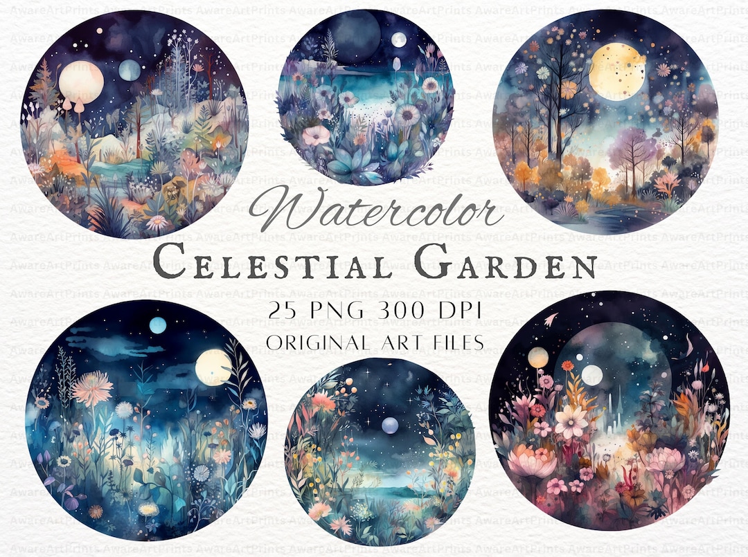 Celestial Garden 25pc PNG Bundle | Watercolor Garden PNG | Fantasy Garden PNG | Celestial Garden ...