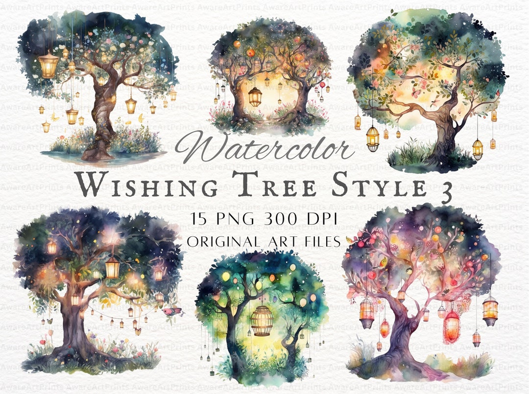 Wishing Tree 15pc PNG Style 3 | Watercolor Wishing Tree PNG | Wishing ...
