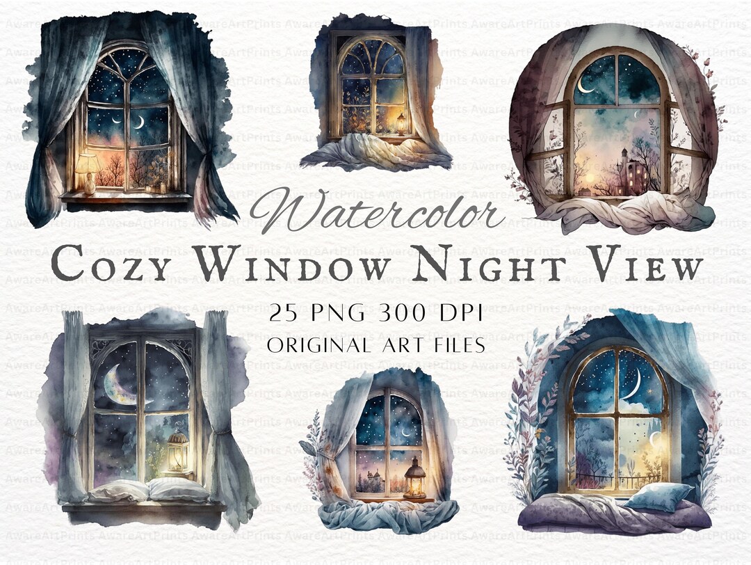 Cozy Night View 25pc Bundle | Window PNG | Window Clipart | Kawaii ...