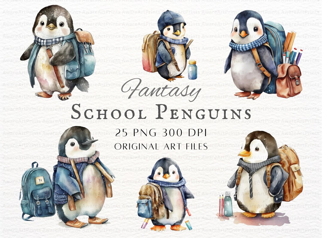 School Penguin 25pc PNG & JPEG | School Penguin Clipart | School ...