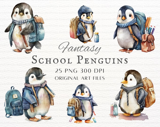 12 Winter Penguin Clipart PNG and JPG, Set 1, Christmas Penguin Clipart ...