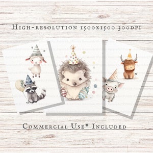 Watercolor Birthday Animals 20pc PNG & JPEG | Nursery Animal Birthday ...
