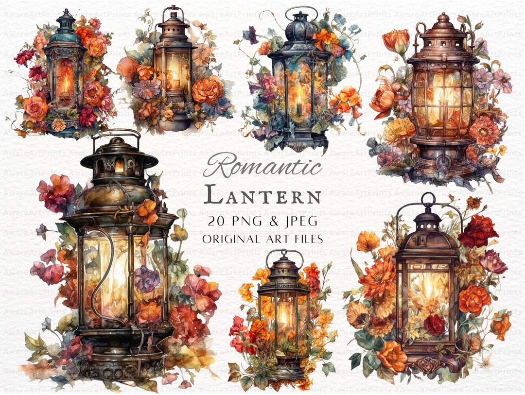 Romantic Lantern 20pc PNG & JPEG Bundle | Floral Lantern PNG | Fantasy ...