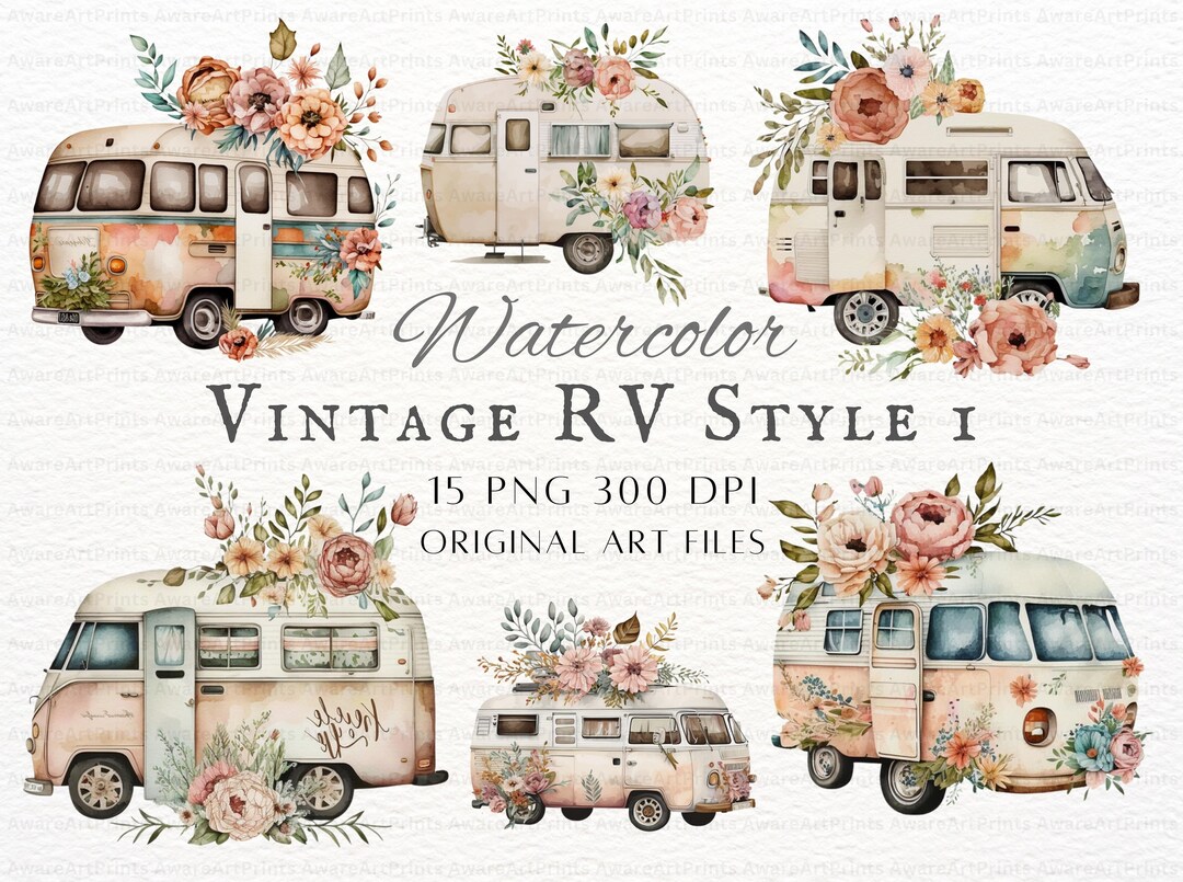 Vintage RV 15pc PNG & JPEG Style 1 | Vintage Rv Clipart | Rv Clipart ...