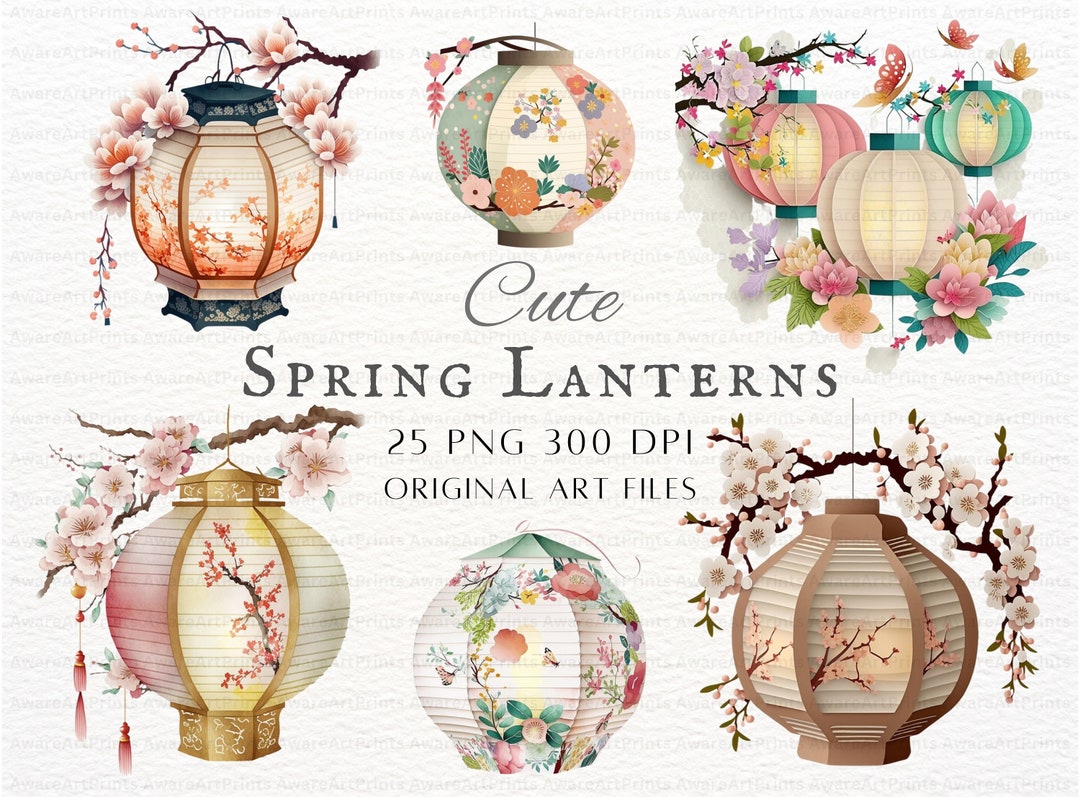 Spring Lanterns 25pc PNG Bundle | Spring Lantern PNG | Japanese Lantern ...