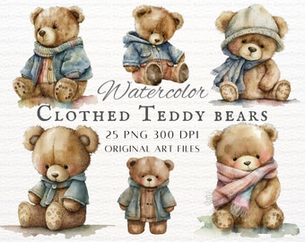 20 Watercolor Teddy Bears 20pc PNG Bundle | Teddy Bear PNG | Teddy Bear Commercial Use | Kawaii ...