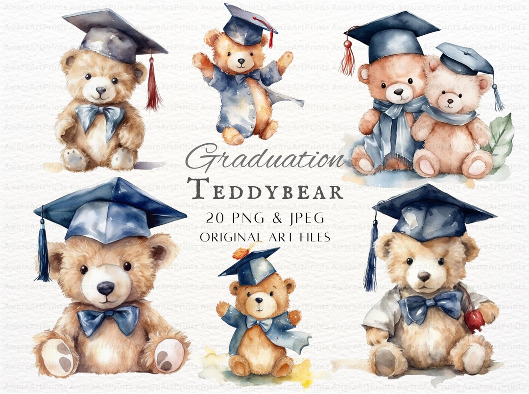 Graduation Teddy Bear 20pc PNG & JPEG | Watercolor Teddy Bear PNG ...