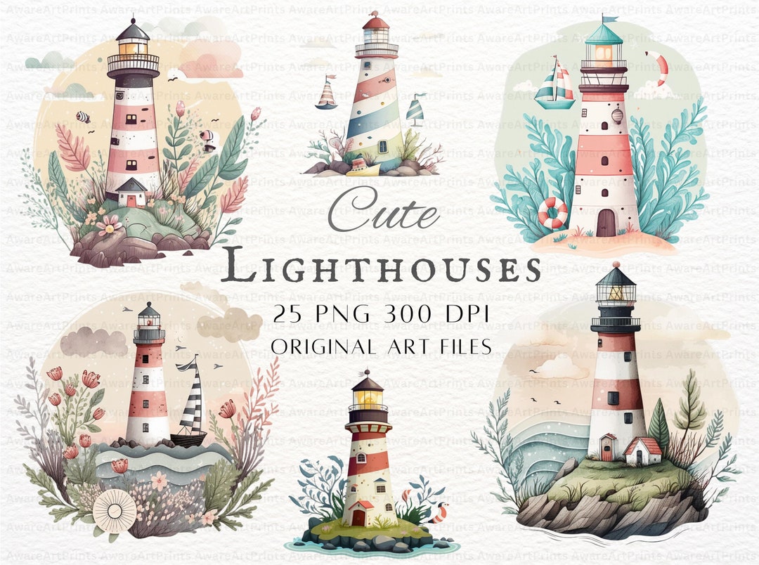 Pastel Lighthouse 25pc PNG Bundle | Cute Lighthouse PNG | Pastel ...