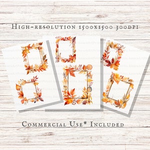 Fall Frames 25pc PNG & JPEG Bundle | Watercolor Fall Frame PNG | Autumn ...