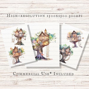 Watercolor Treehouse 15pc PNG Style 2 | Fantasy Treehouse PNG ...