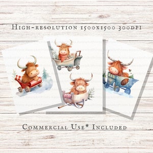 Highland Cow Sled 20pc PNG & JPEG Bundle | Highland Cow PNG | Highland ...