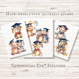 Graduation Teddy Bear 20pc PNG & JPEG | Watercolor Teddy Bear PNG ...