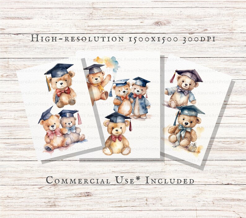 Graduation Teddy Bear 20pc PNG & JPEG | Watercolor Teddy Bear PNG ...