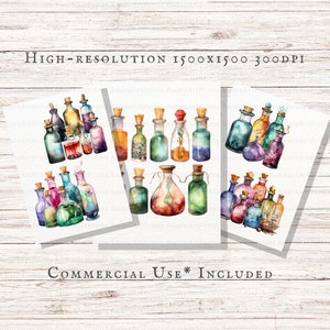 Potion Set 15pc PNG Bundle | Potion PNG | Watercolor Potion PNG ...