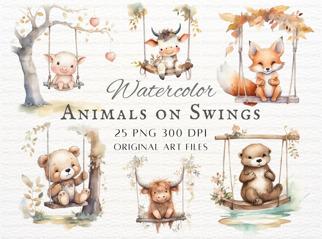 Baby Animals on Swings 25pc PNG & JPEG | Baby Animal PNG | Baby Animal ...