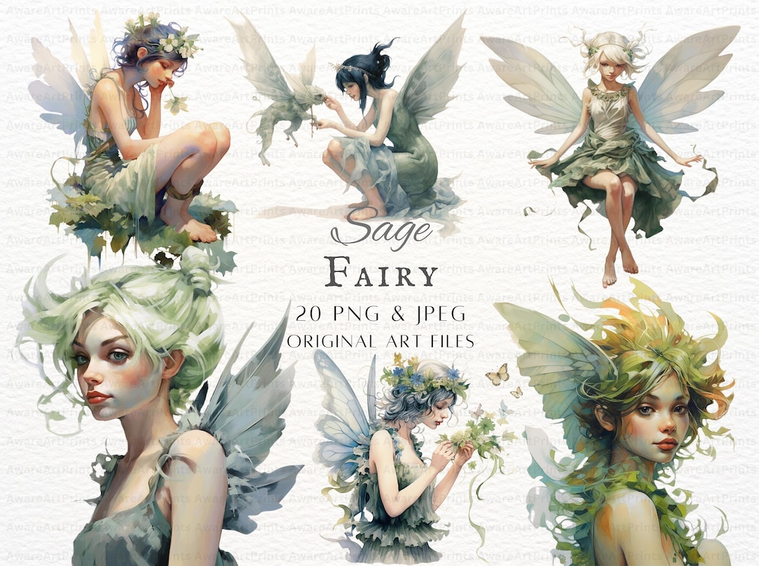 Sage Fairies 20pc PNG & JPEG Bundle | Fairy Clipart | Printable Fairy ...