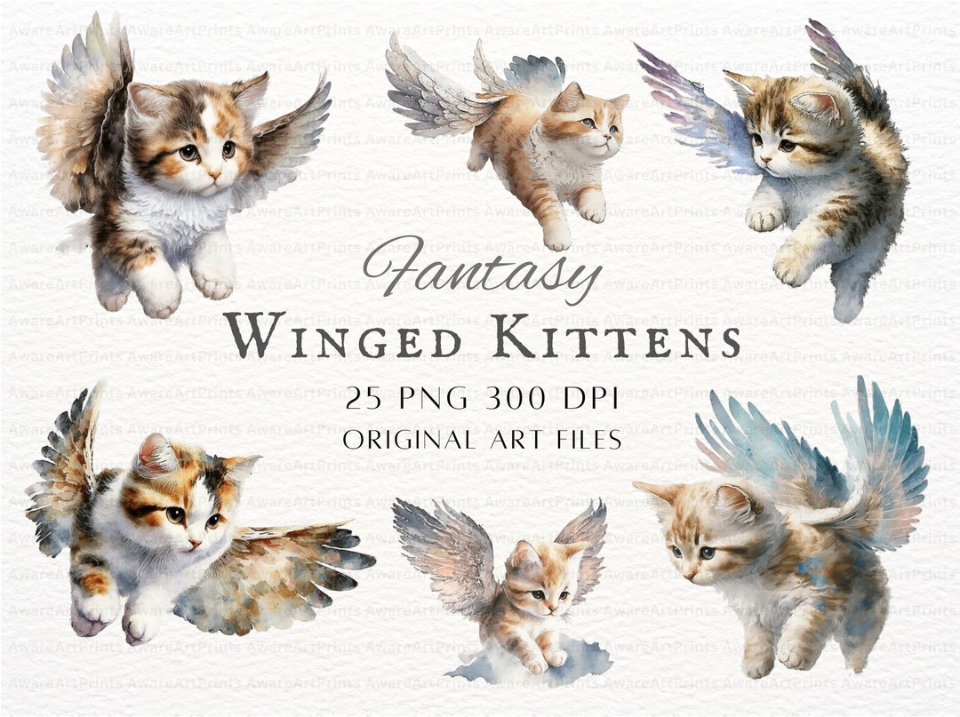 Angel Cat 25pc PNG & JPEG | Angel Cat PNG | Angel Kitten Art | Angel ...