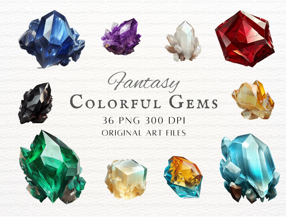Gemstones 36pc Clipart Bundle | Crystal Gemstone Digital Printable ...
