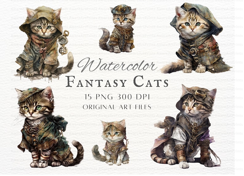 Fantasy Cat 15pc PNG & JPEG | Commercial Use Fantasy Cat | Steampunk ...