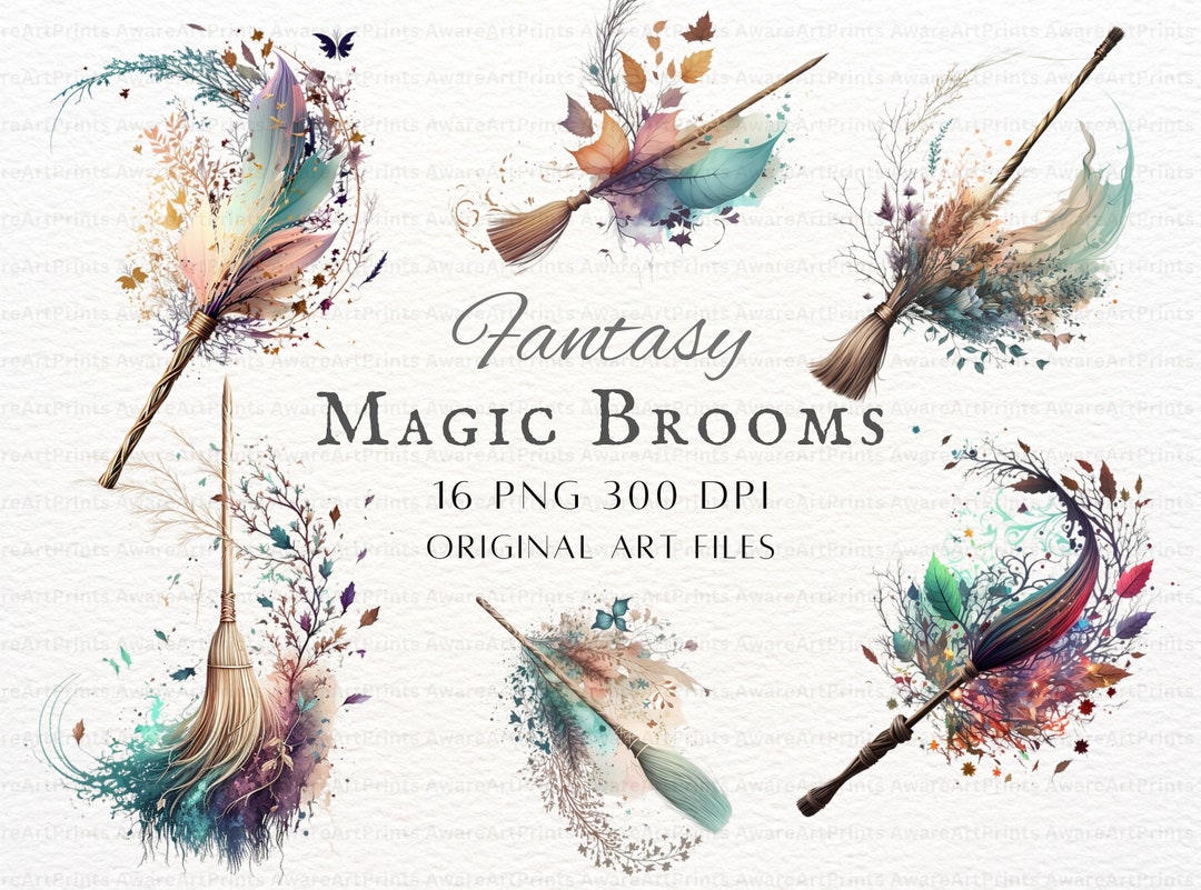 Magic Broomstick Watercolor Clipart Bundle 16pc Digital PNG Magical ...