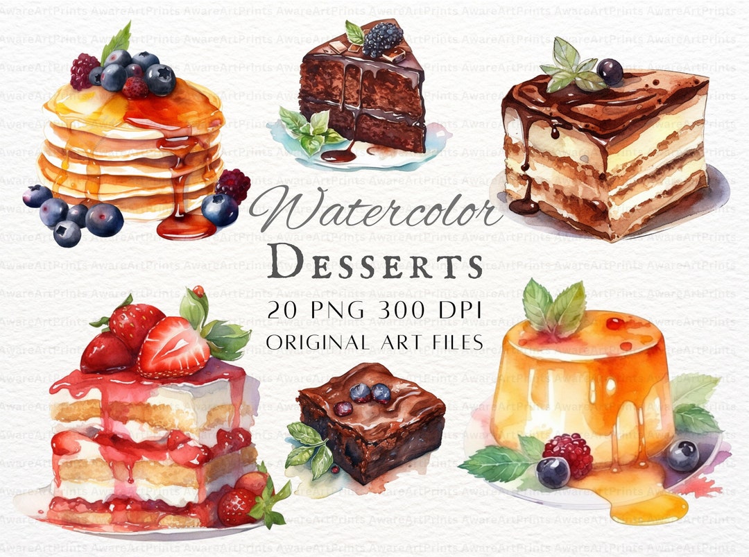 Watercolor Dessert 20pc PNG & JPEG | Dessert PNG | Cake Clipart ...