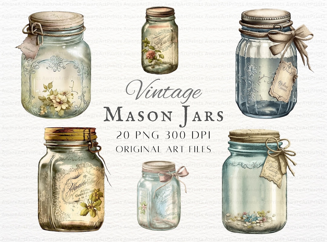 Vintage Mason Jars 20pc PNG | Mason Jar PNG | Vintage Mason Jar PNG ...