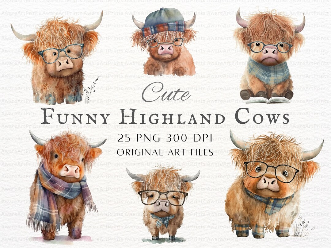 Funny Highland Cow 25pc PNG & JPEG | Funny Highland Cow PNG | Highland ...