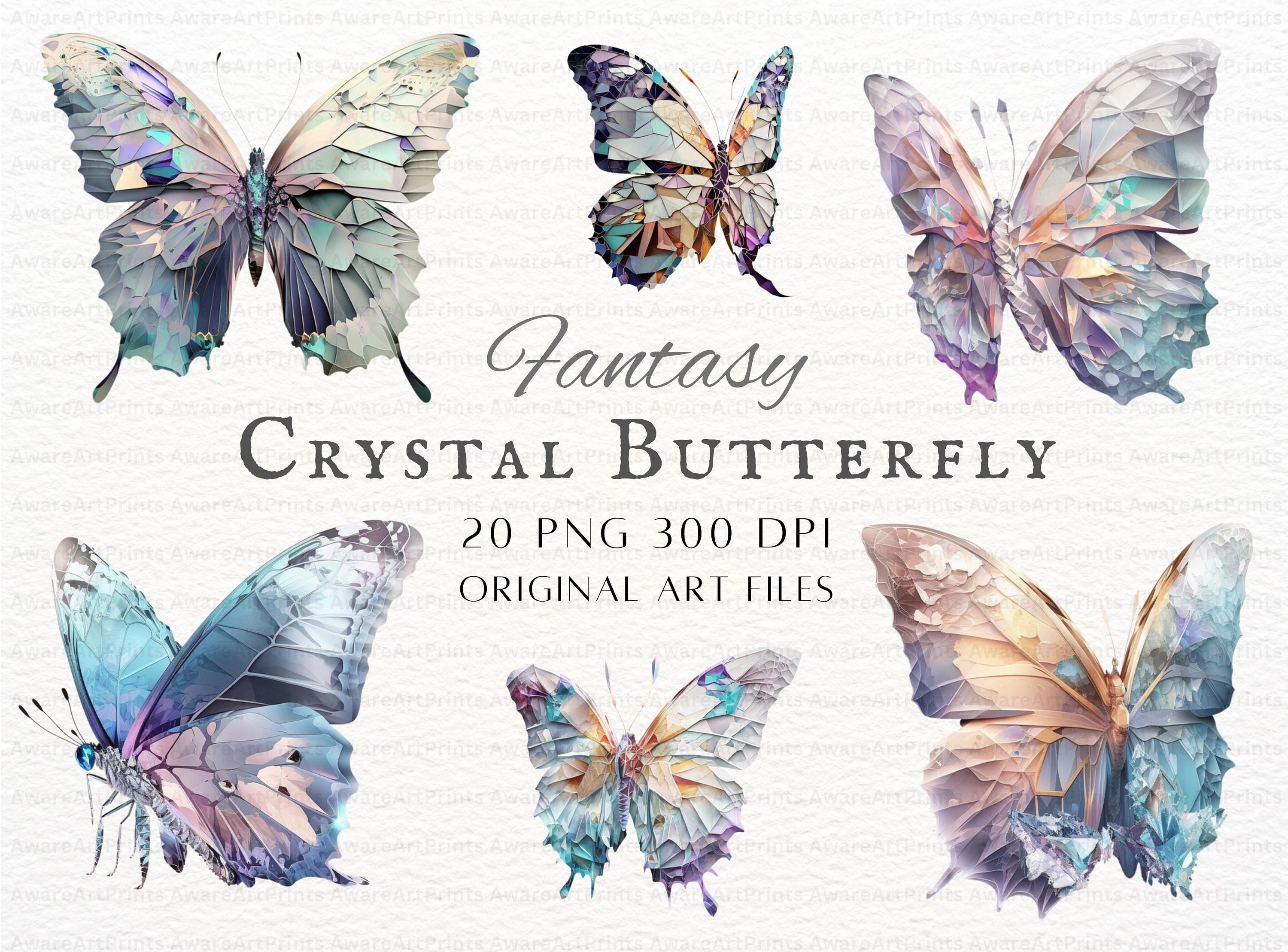 Crystal Butterflies 20pc PNG & JPEG | Crystal Butterfly PNG | Crystal ...